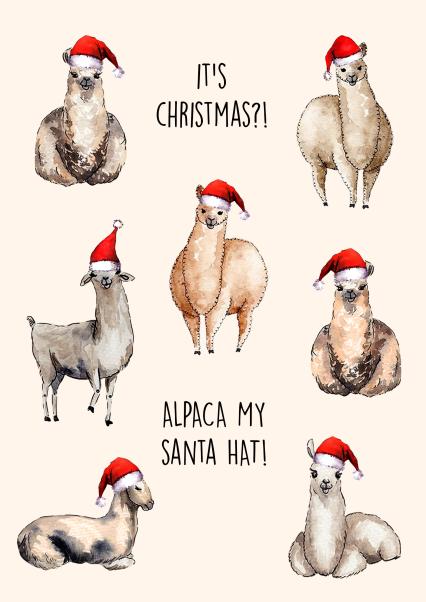 Cute Alpaca themed Christmas Card! Alpacas in santa hats! | thortful