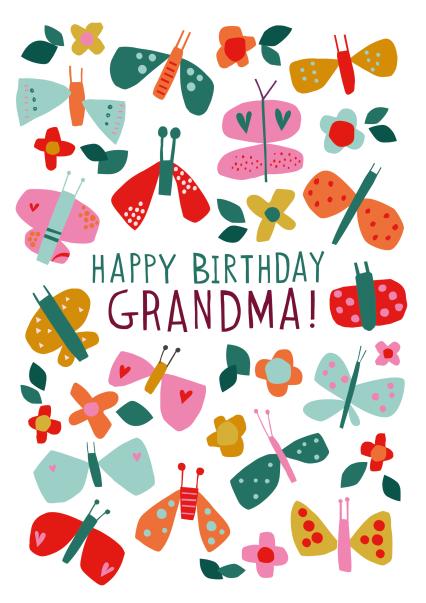 Cute Birthday Card For Grandma with Butterflies and Flowers | thortful