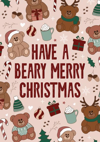 Super cute bear pattern have a beary merry Christmas card | thortful