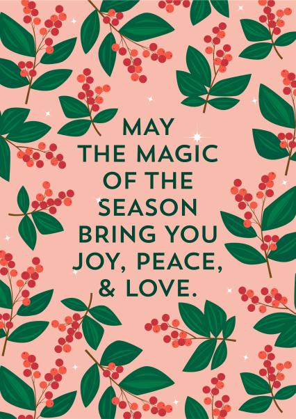 Pretty Holiday Card – Joy, Peace and Love Wishes – Holly Graphic | thortful