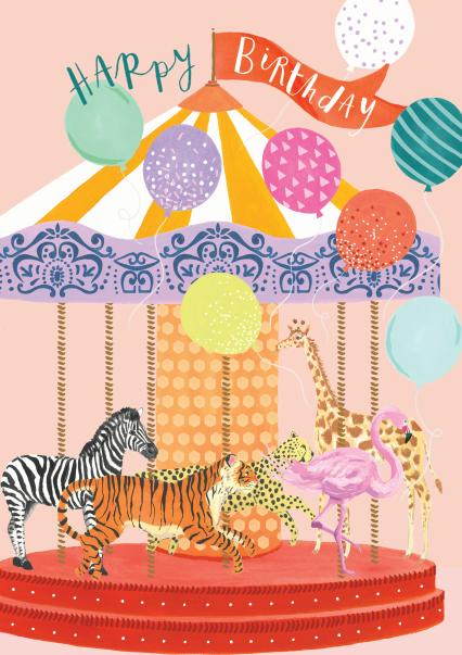 Fun Birthday Card for Kids - Carousel Animals - Happy Birthday | thortful