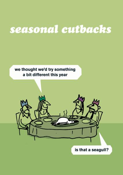 Funny Christmas Card - Seasonal Cutbacks - Seagull Cheap Turkey | thortful