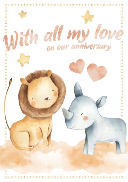 Safari Friends™ Cute Animals, Love Romantic Card for Couples ...