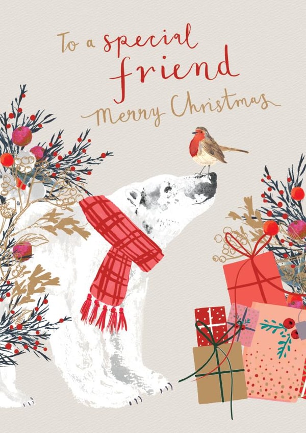 Cute Christmas Card for Friend - Polar Bear and Robin - To A Special ...