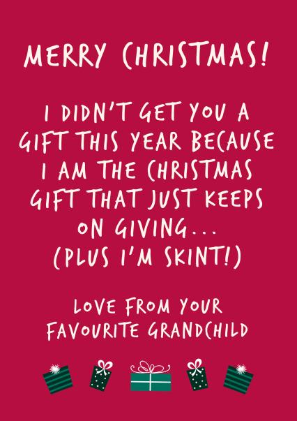 Funny Christmas Card For Grandparents - I'm Skint! | thortful