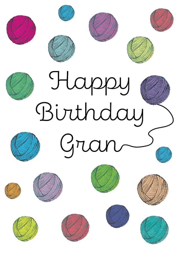 Fun Birthday Card For Gran With Colourful Balls of Yarn | thortful