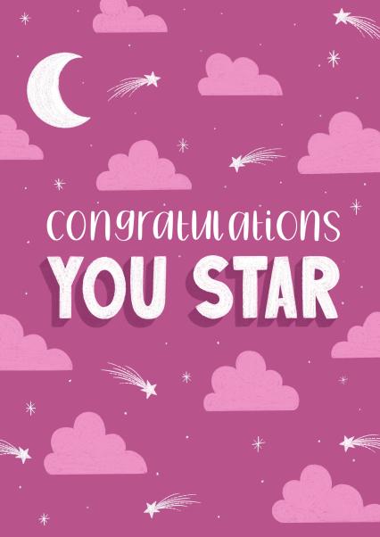 Cute Congratulations Card - You Star - Pink - Starry Night | thortful