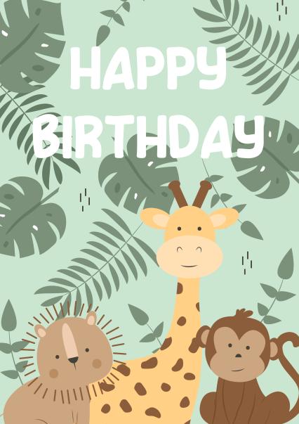Jungle Animal Happy Birthday Card | thortful