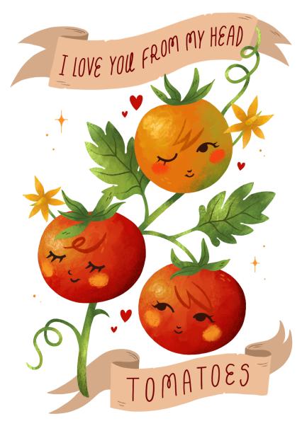 I Love You From My Head Tomatoes Anniversary Card For Significant Other ...