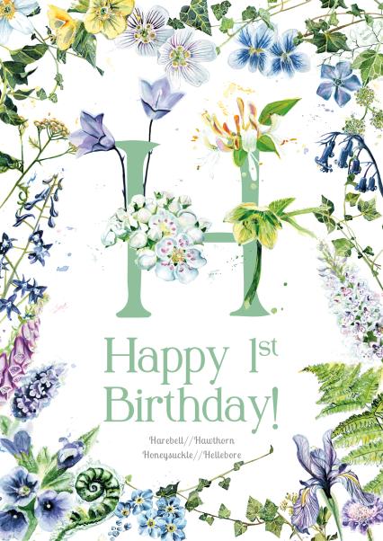 Cute Birthday Card - H - 1st - Floral | thortful