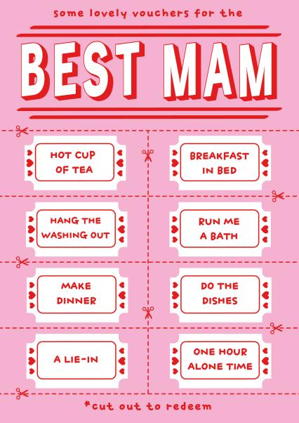 Best Mam Voucher Card - Mothers Day - Birthday - Cute Thoughtful Card ...