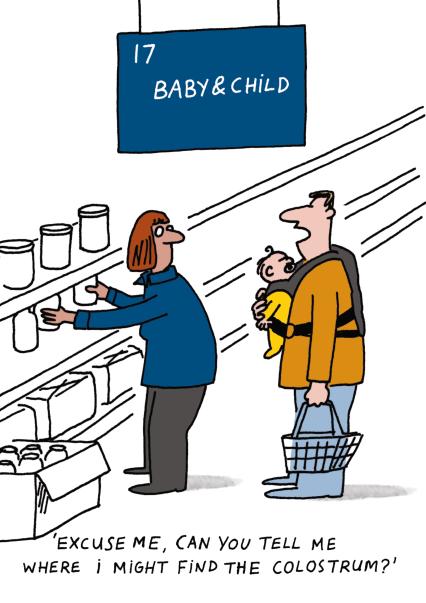 Funny Cartoon Card for Friend or Relative - Colostrum - New Dad | thortful