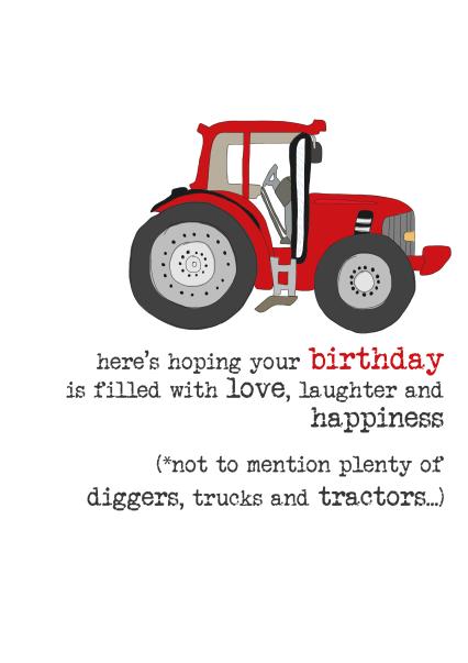 Cute birthday card - Tractor, digger, trucks, children's birthday card ...
