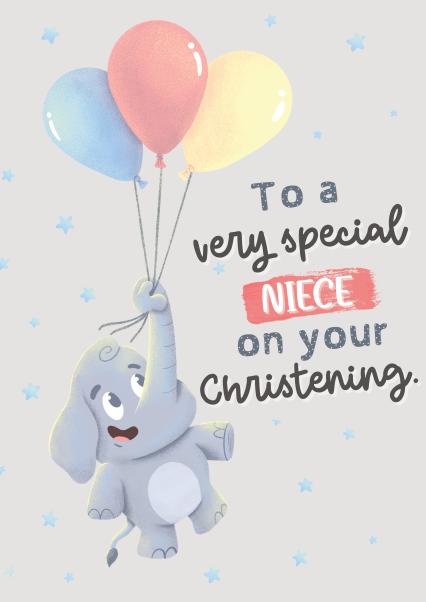 Cute Christening Card - Elephant - Niece | thortful