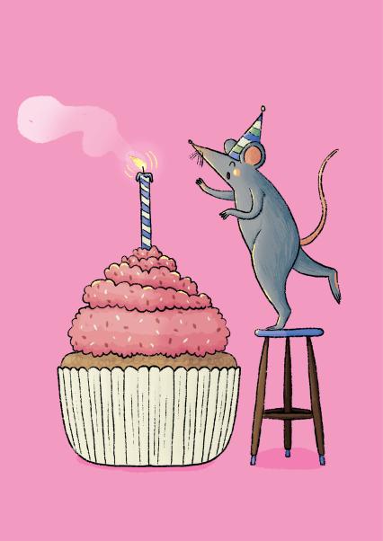 Cute Birthday Card - Mouse and Cupcake | thortful