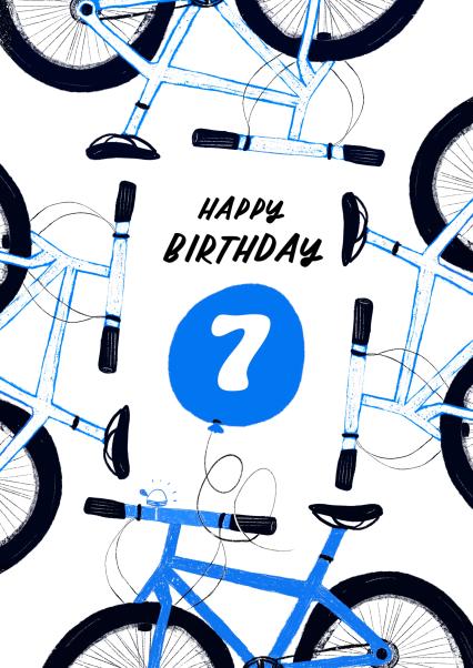 Cute Birthday Card - 7 year old - Illustration Blue Bikes | thortful