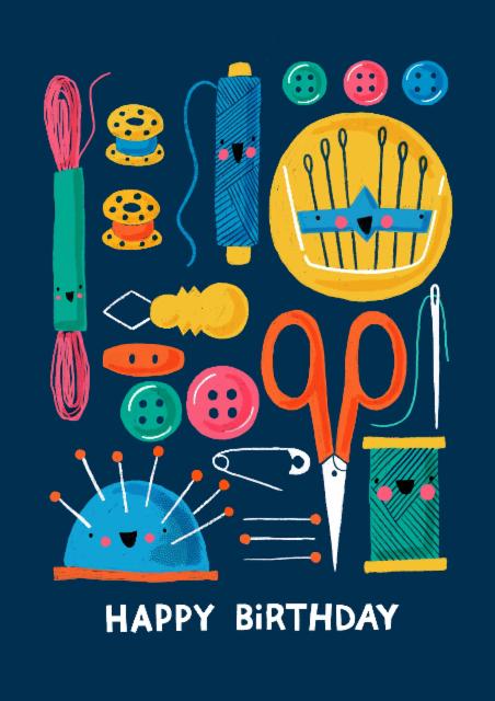 Cute Sewing Birthday Card - Threads/Needles/Buttons | thortful