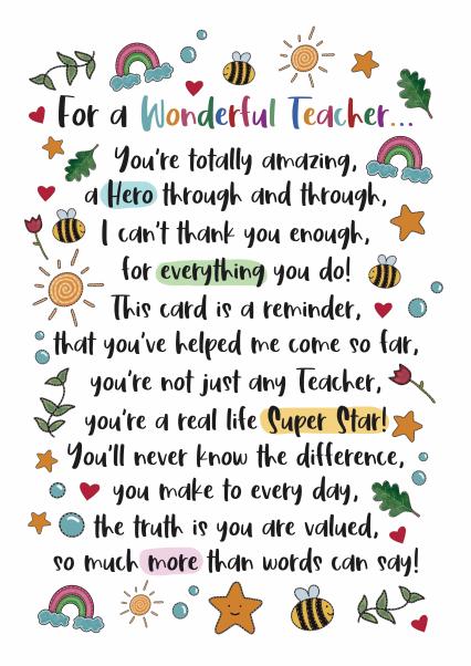Kindergarten Teacher Thank You Poems Teacher Poem