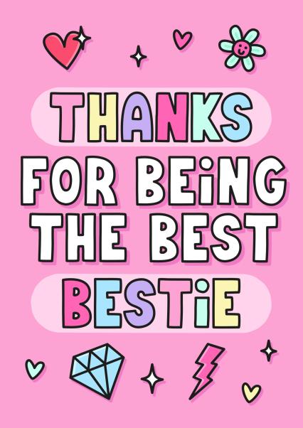 Cute Pink BFF Card for Bestie, Best Friend - Thanks for Being the Best ...