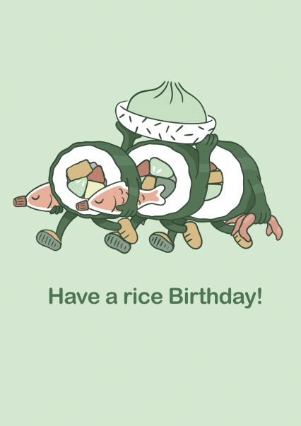 Cute Sushi themed birthday card for a friend, family member or partner ...