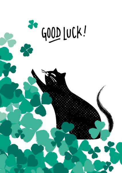 Cute black cat good luck card - four leaf clover - good luck! | thortful