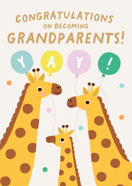 New Grandparents Card - Giraffes and Balloons - Congratulations New ...