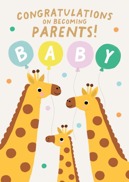New Baby Card - Giraffes and Balloons - Congratulations on Becoming ...