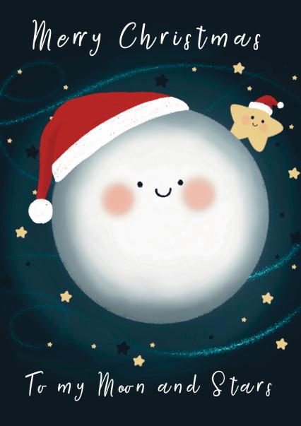 Cute Christmas Card - Moon and Stars | thortful