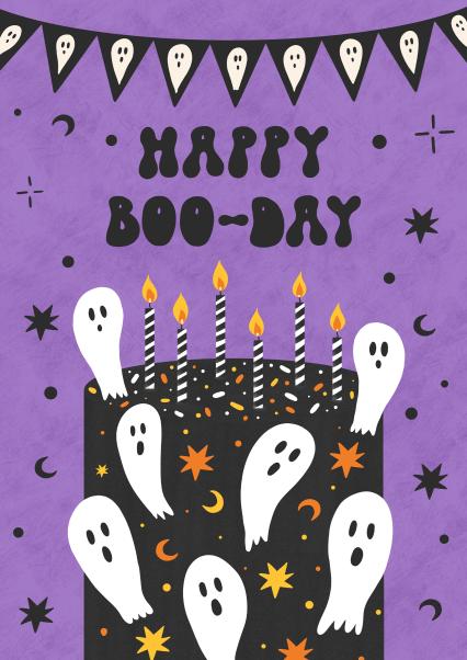 Happy Boo Day Halloween Birthday Card | Autumn Ghosts Birthday Cake ...