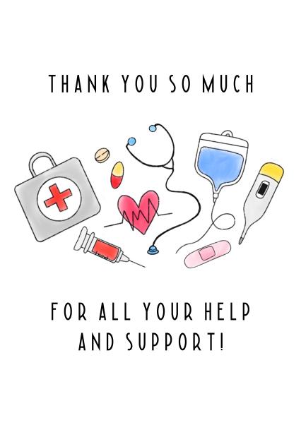 Cute Medical Thank You Card - For Doctor, Nurse, Hospital Ward, Surgeon ...
