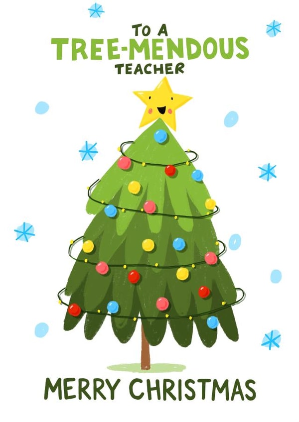Cute Christmas Card - Tree-mendous Teacher | thortful