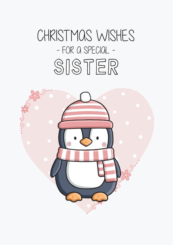 Cute Christmas Card - Sister - Penguin | thortful