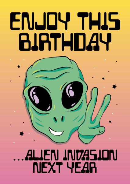 Cute, funny Alien UFO Birthday card | thortful