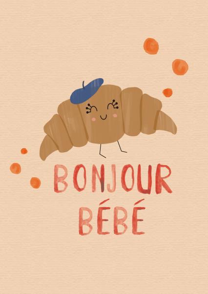 Cute croissant card for new baby - Bonjour Bebe | thortful