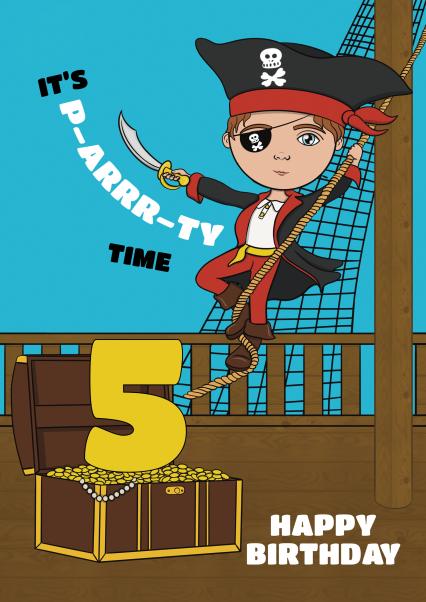 Pirate Birthday Card - 5 Today - It's Party Time | thortful