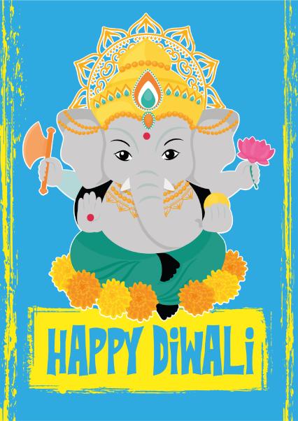 Cute Happy Diwali Card - Cartoon Ganesh | thortful