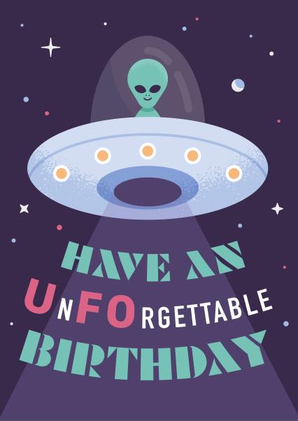 Funny alien birthday card - UnFOrgettable Birthday | thortful