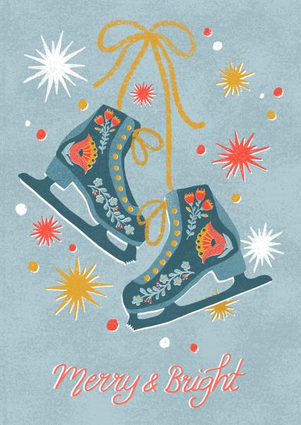 Merry and Bright Ice Skates Christmas Card | thortful