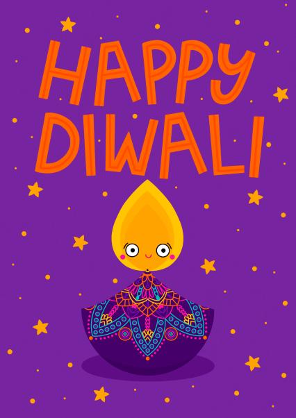 Cute Diwali Diyas Candle Card - Happy Diwali Celebrations - Festival of ...