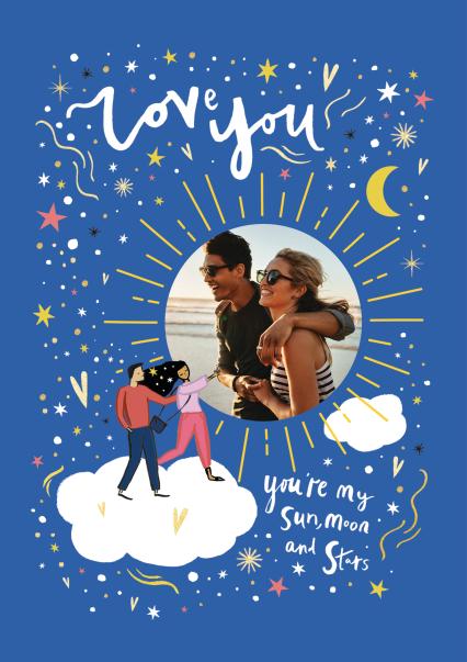 Pretty Celestial Photo Card - Anniversary - Sun, Moon & Stars | thortful