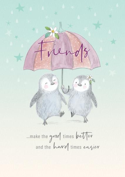 Cute Love & Friendship Card - Umbrella Penguins | thortful