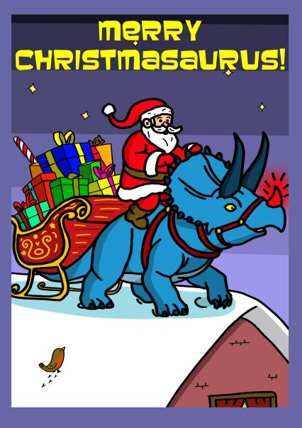 Fun Christmas Card - Santa on Triceratops Dinosaur - Merry ...