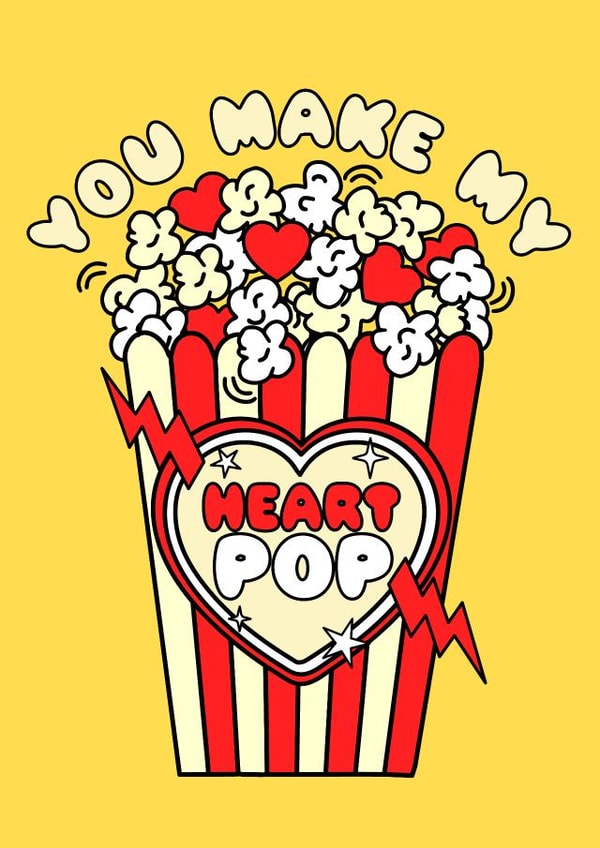Cute Valentines card - Popcorn - You Make my Heart Pop | thortful