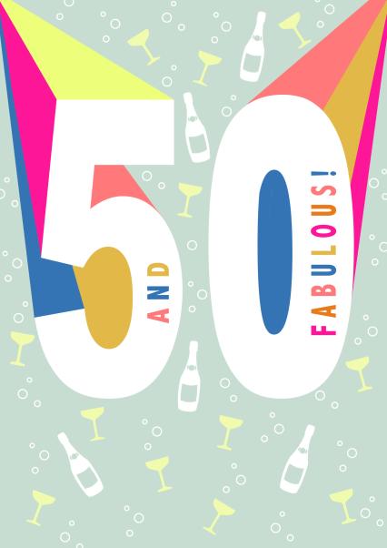 Fabulous Fifty - Bold colourful champagne fizz design | thortful