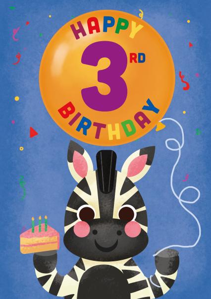 Cute Zebra Birthday Card - Happy 3rd Birthday | thortful