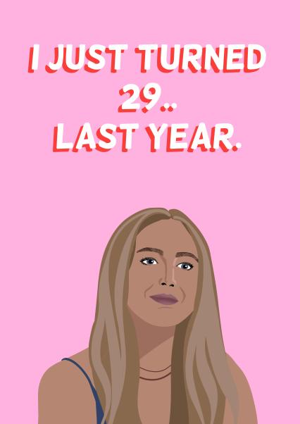 Funny Birthday Card - Jennifer Lawrence - Just Turned 29 | thortful