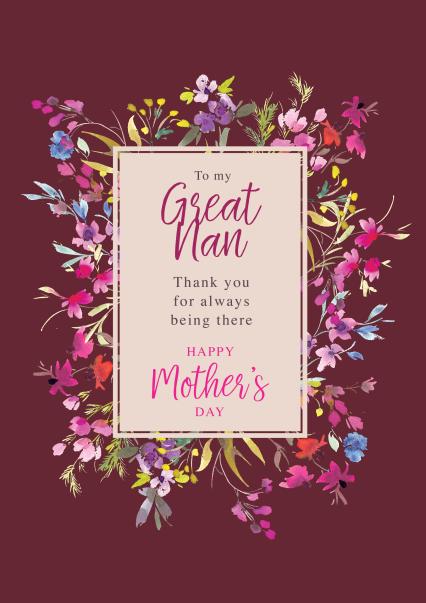 Classic Great-Nan Mother's Day card - painted floral frame | thortful