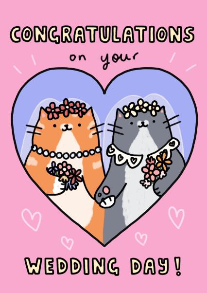 Cute Fun Bride Cats - Lesbian Couple Women - Congratulations on your ...