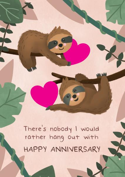 Sloth Anniversary Card - Husband, Wife - Cute Illustrated | thortful