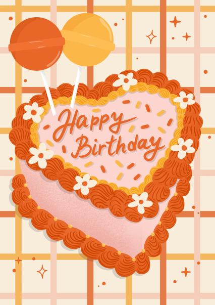 Kitsch Birthday Cake Card | Happy Birthday For Her | Vintage Cake Card ...